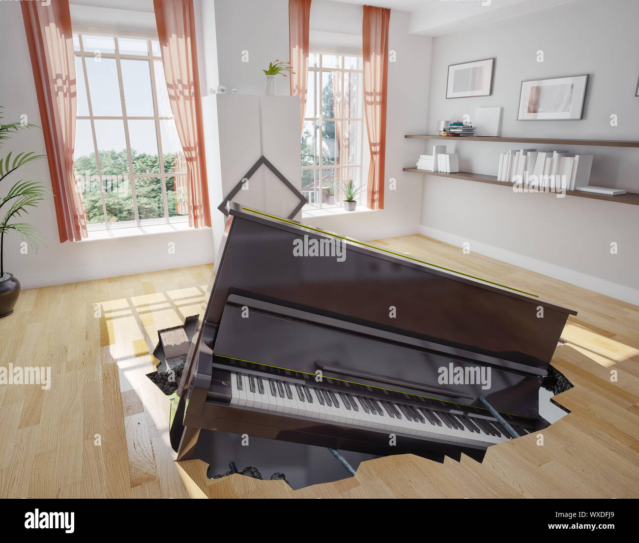 broken floor of a residential apartment (illustrated concept Stock ...