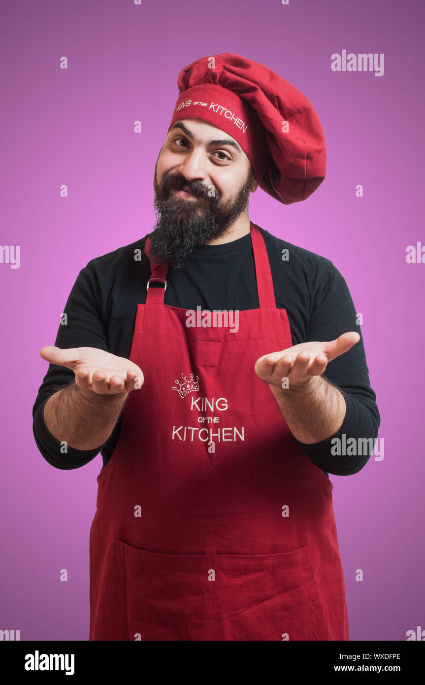happy bearded chubby chef on pink background Stock Photo - Alamy