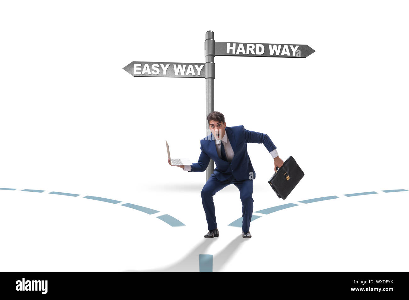 Businessman choosing between hard and easy way Stock Photo - Alamy Businessman choosing between hard and easy way Stock Photo - Alamy