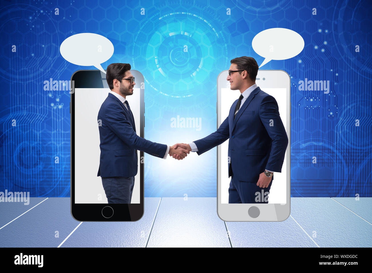 Concept of communication with businessmen handshaking Stock Photo - Alamy