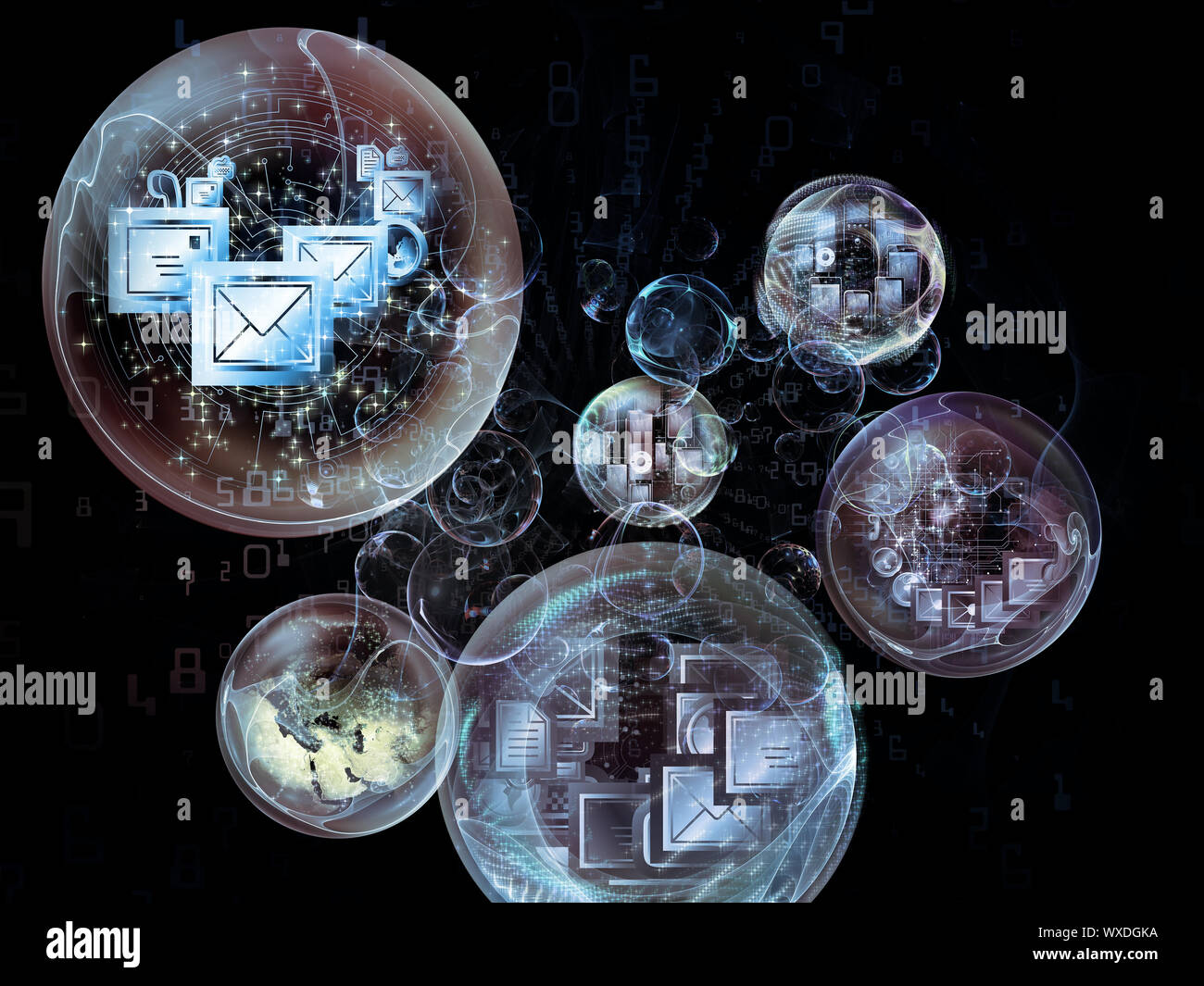 Data Bubble series. Artistic abstraction composed of telecommunication symbols and design ...