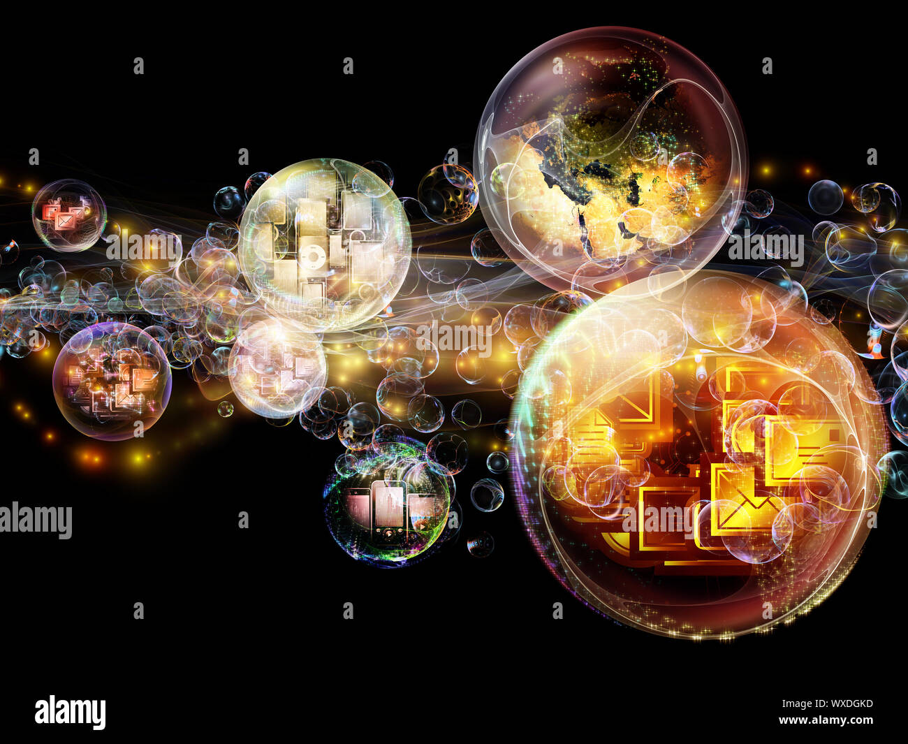 Data Bubble series. Arrangement of telecommunication symbols and design ...
