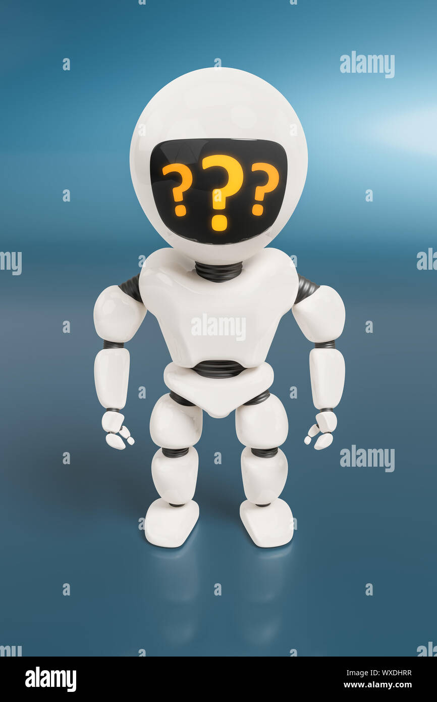 robot with question marks Stock Photo - Alamy