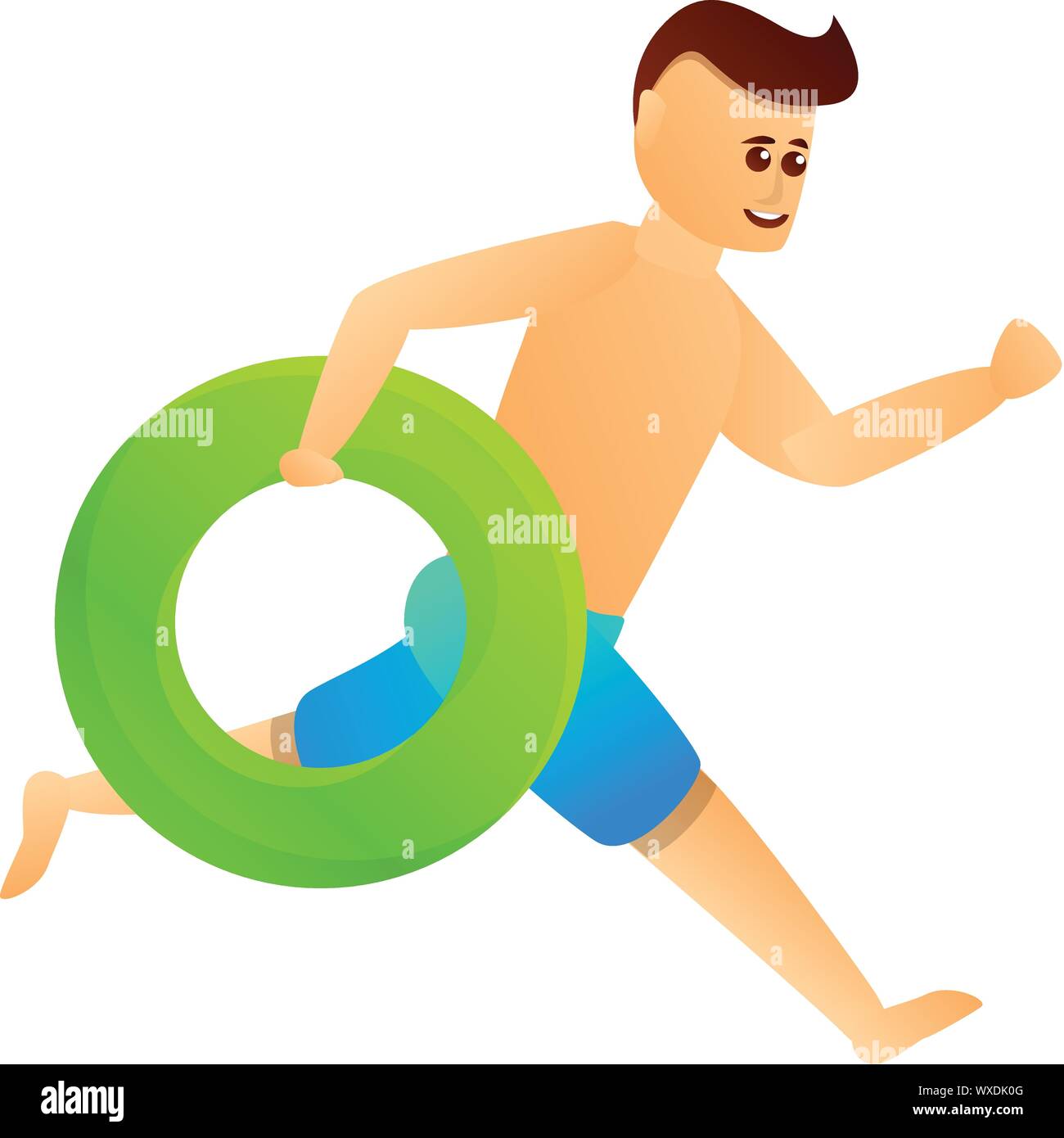 Man running with pool ring icon. Cartoon of man running with pool ring ...