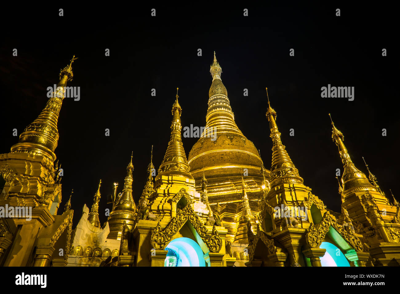 Shwedagon Pagoda at night in Yangon, Myanmar Stock Photo - Alamy