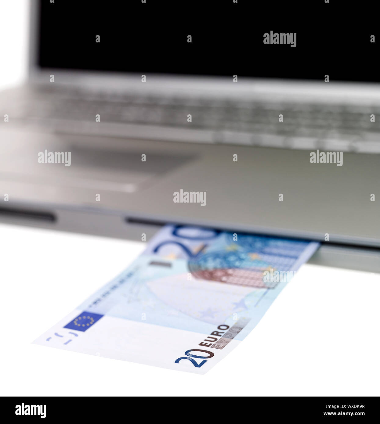 Computer ATM with Euro Bank note Stock Photo - Alamy