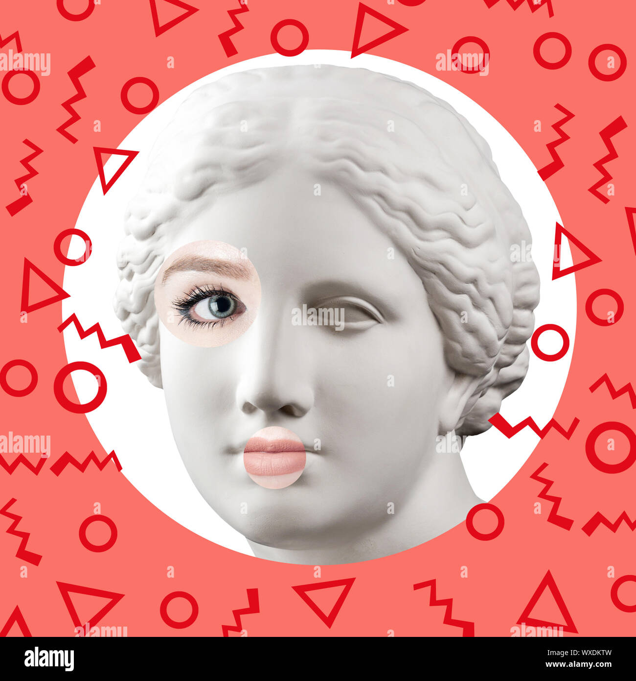 Contemporary art poster with ancient statue of Venus head and details ...