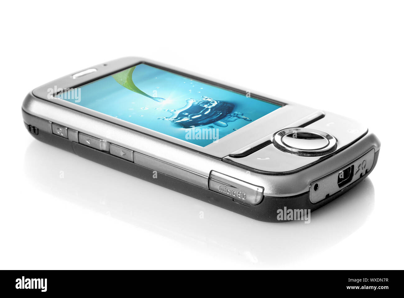 pda with touch screen and natural wallpaper isolated on white Stock ...