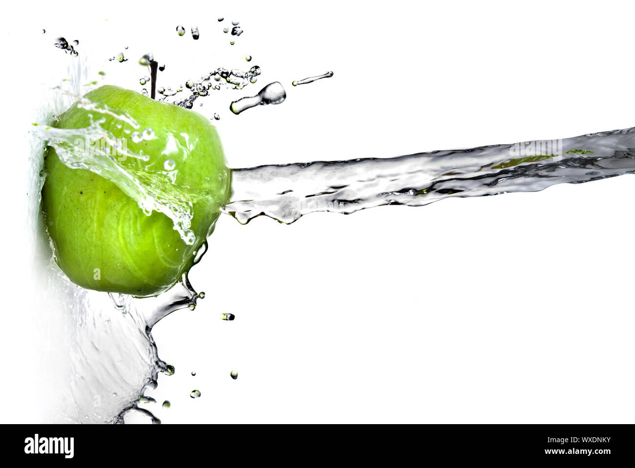 fresh water splash on green apple isolated on white Stock Photo - Alamy