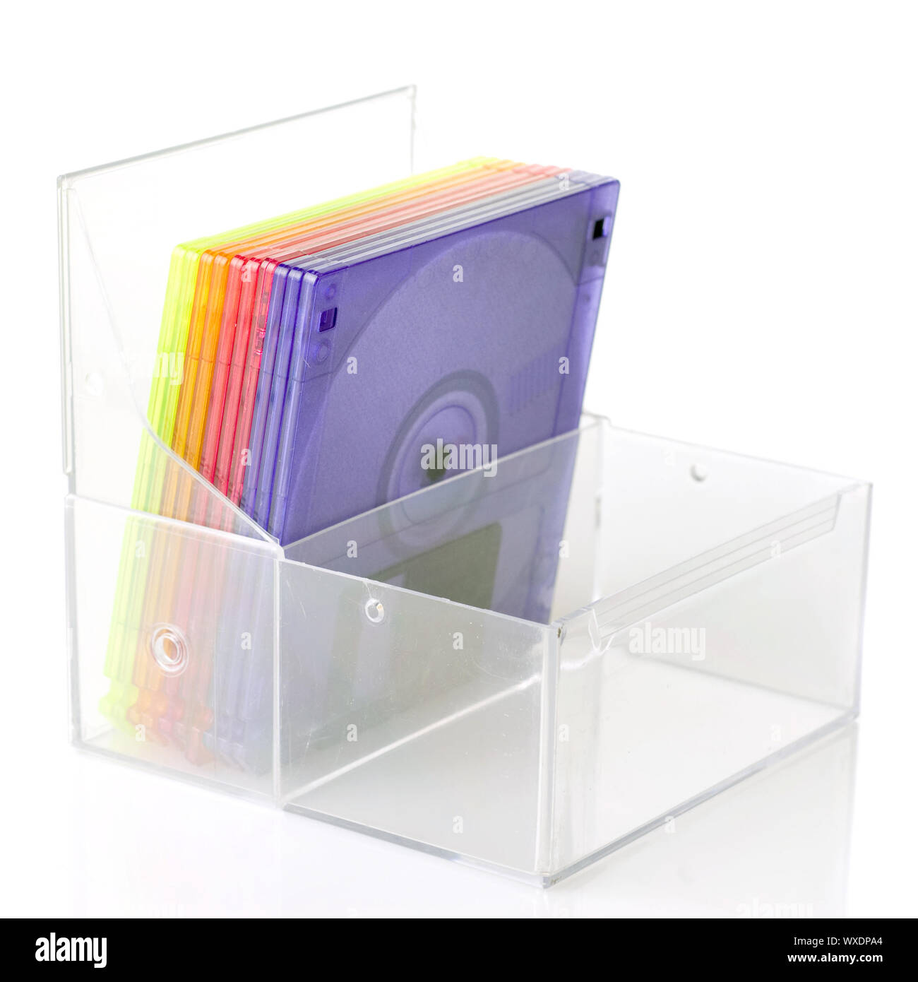 Color floppy disks in box isolated on white Stock Photo - Alamy