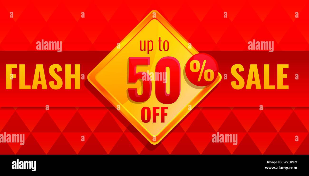 Half price flash sale concept banner. Cartoon illustration of half ...