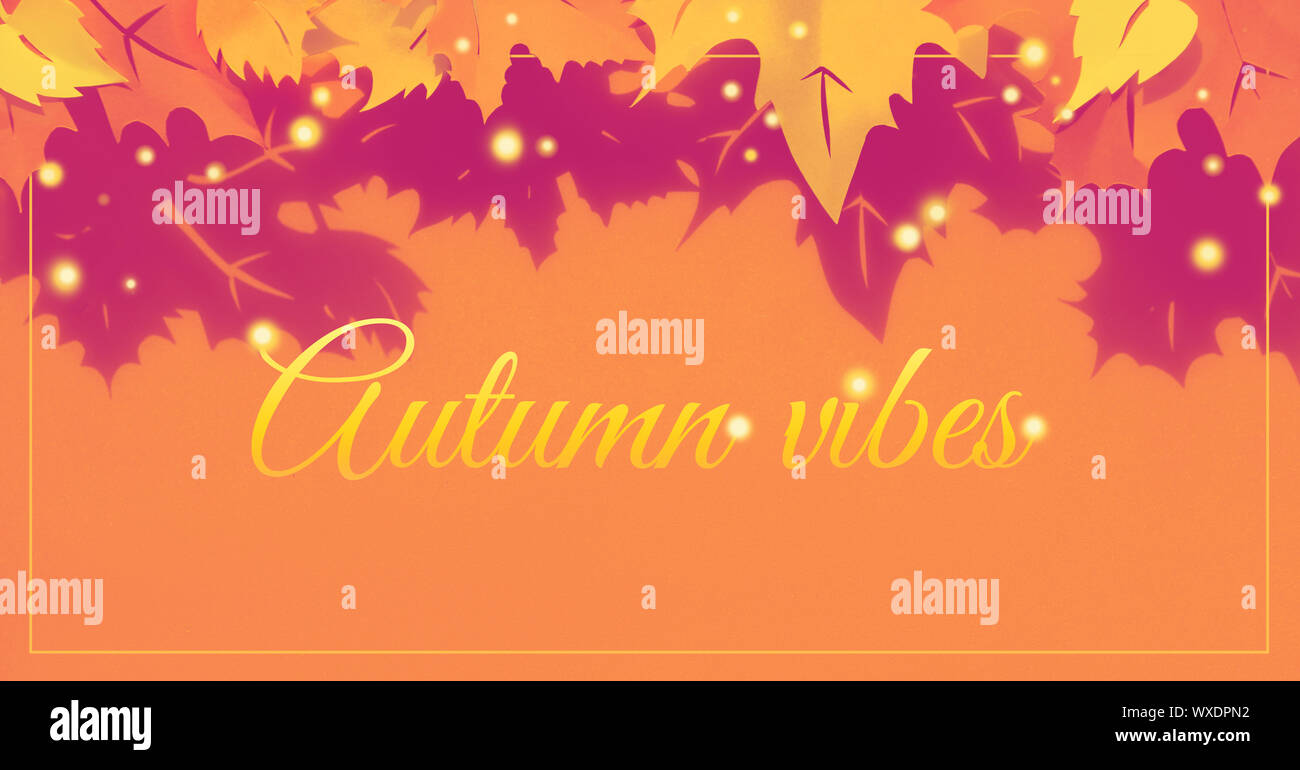 Autumn leaves with shadows. Flat lay with frame and text "Autumn vibes ...