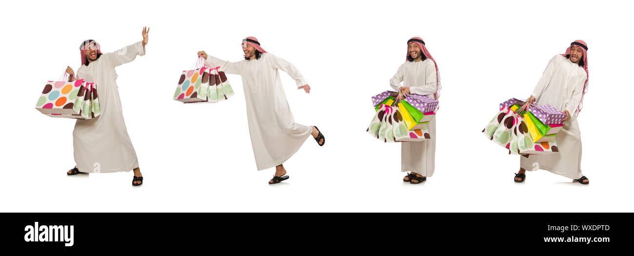 Arab man with shopping bags on white Stock Photo - Alamy