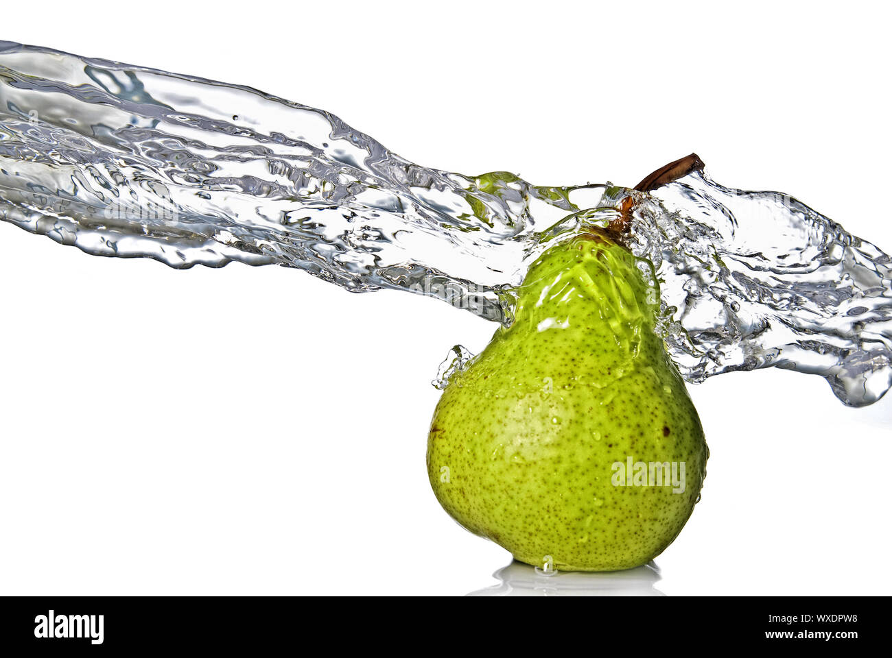 fresh water splash on green pear isolated on white Stock Photo - Alamy