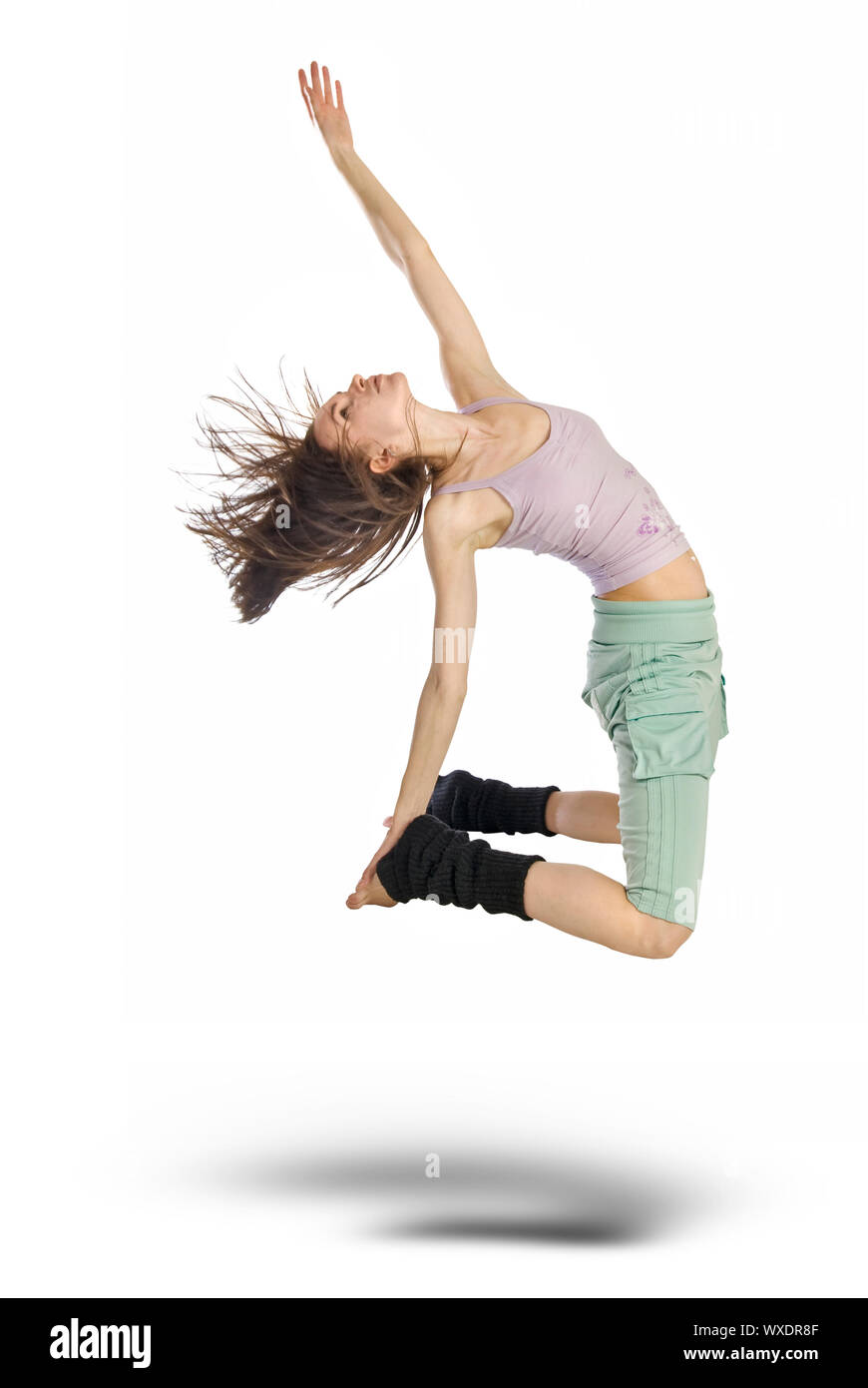 jumping young dancer isolated on white background Stock Photo - Alamy