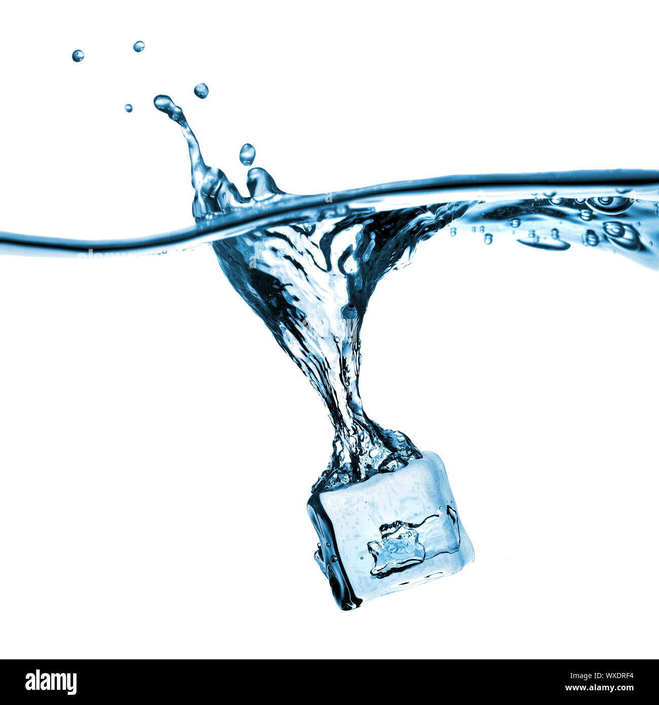 ice cube dropped into water with splash isolated on white Stock Photo ...