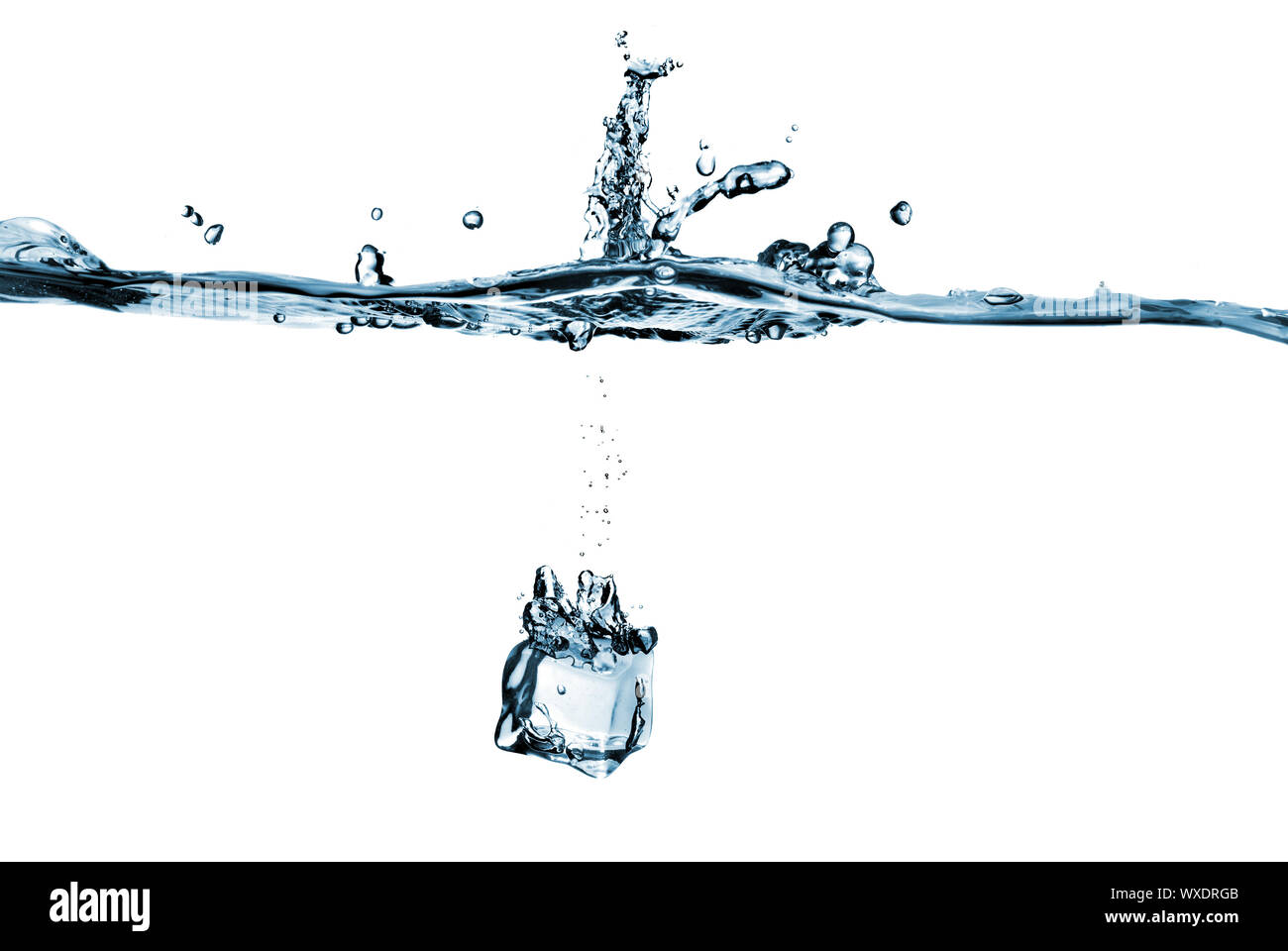 ice cube dropped into water with splash isolated on white Stock Photo ...