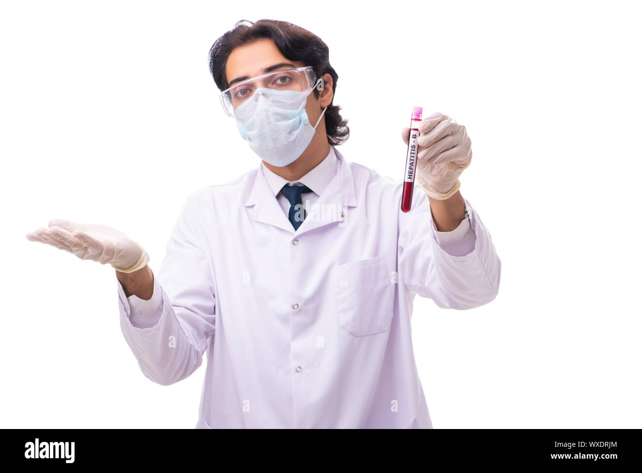 Young chemist isolated on white background Stock Photo - Alamy