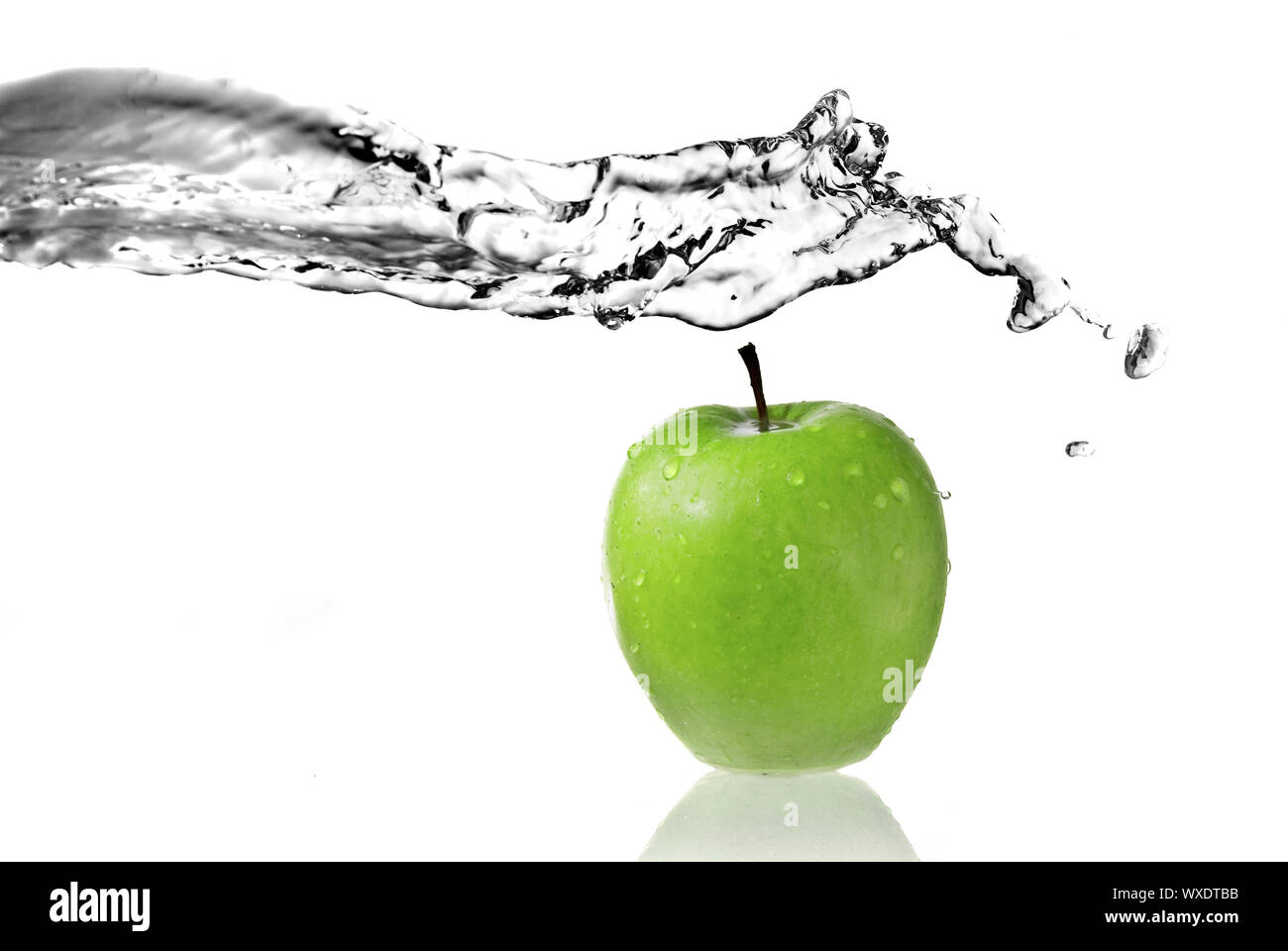 fresh water splash on green apple isolated on white Stock Photo - Alamy
