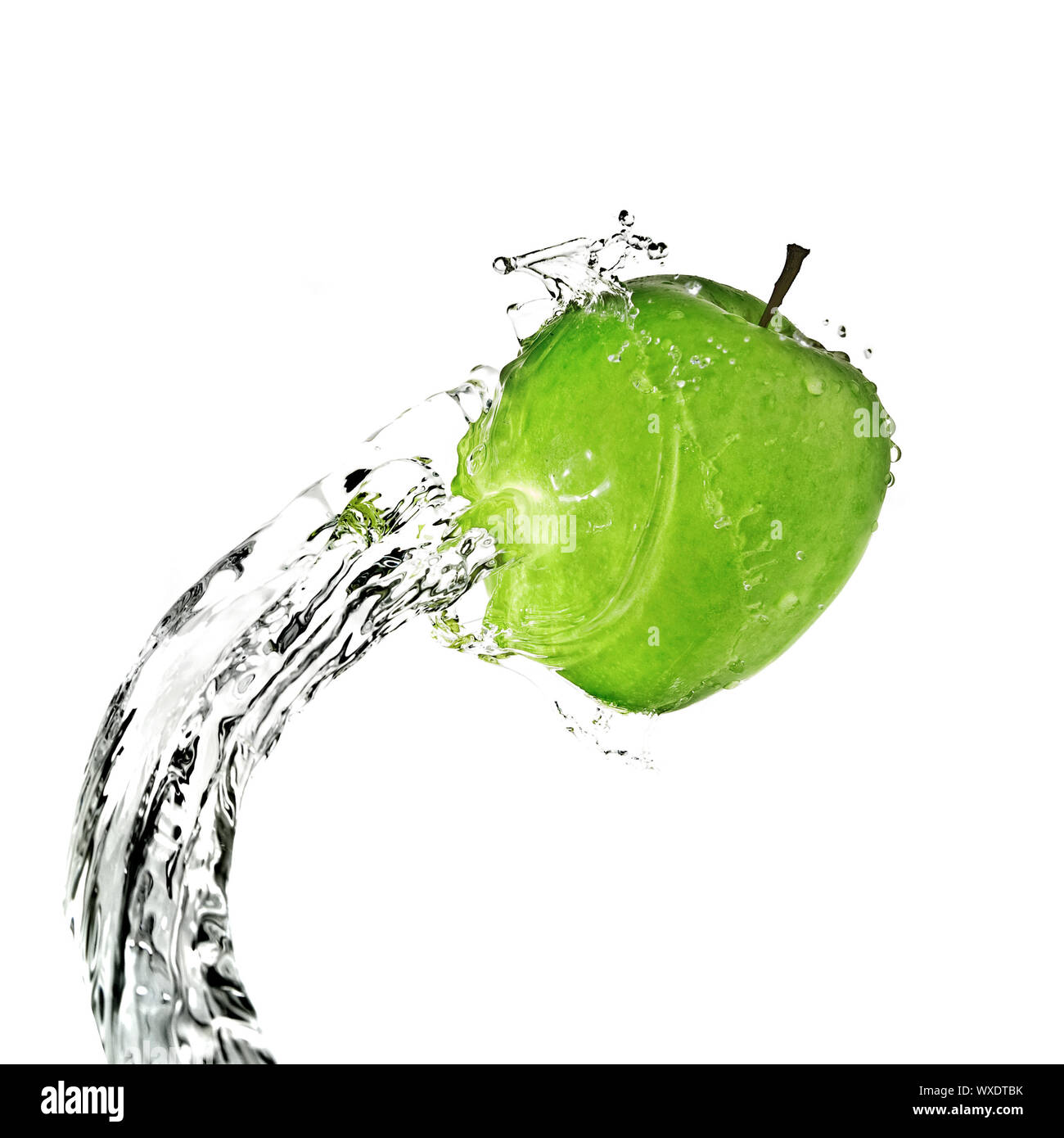 fresh water splash on green apple isolated on white Stock Photo - Alamy