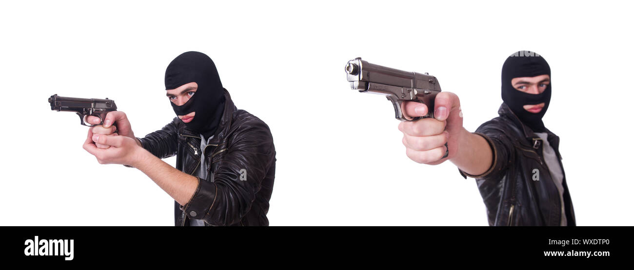 Young thug with gun isolated on white Stock Photo - Alamy