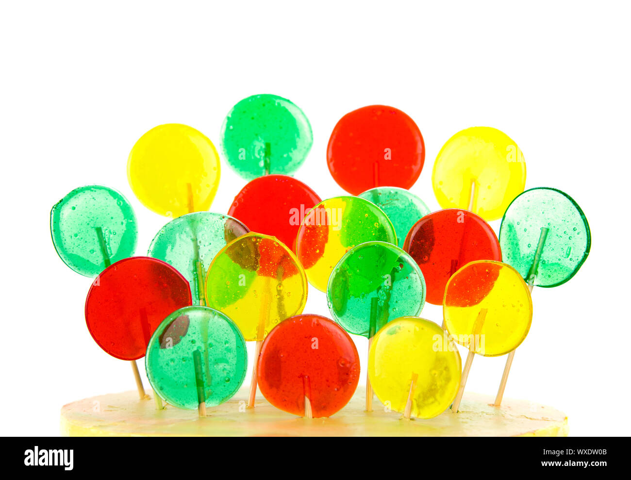 Assorted colors lollipops isolated on white background, close-up. This ...