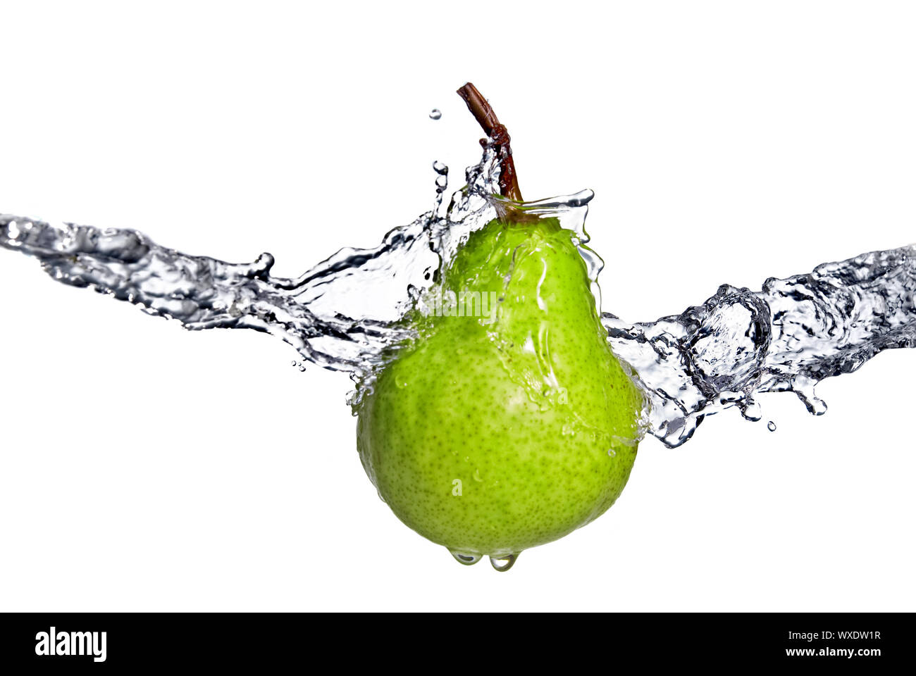 fresh water splash on green pear isolated on white Stock Photo - Alamy