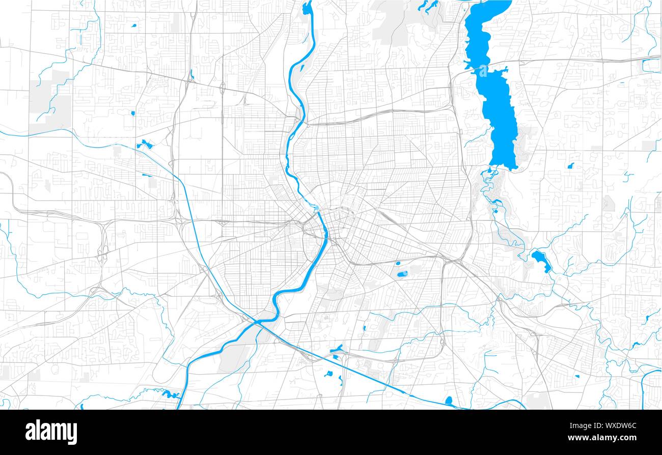Rich detailed vector area map of Rochester, New York, USA. Map template ...