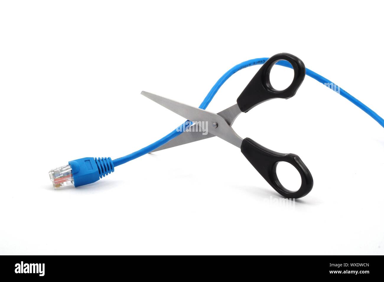 network cable and scissors isolated on white background Stock Photo - Alamy