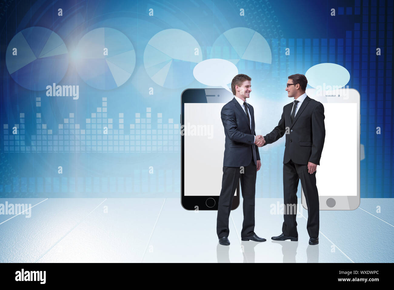 Concept of communication with businessmen handshaking Stock Photo - Alamy