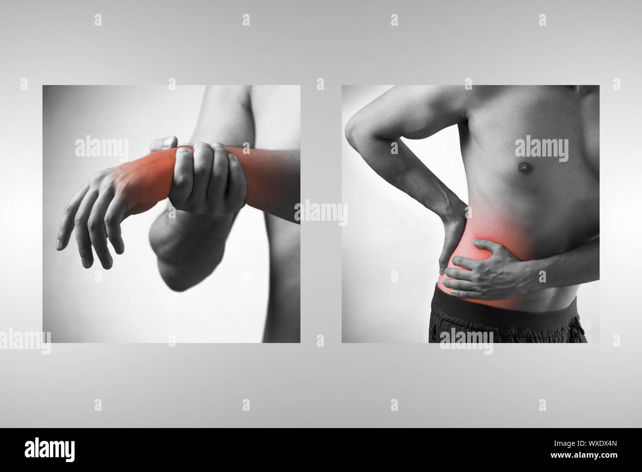 Collage of man suffering from acute pain Stock Photo - Alamy