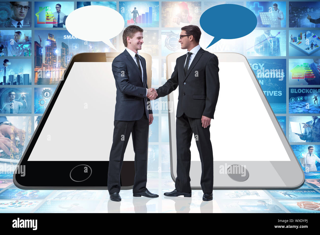 Concept of communication with businessmen handshaking Stock Photo - Alamy