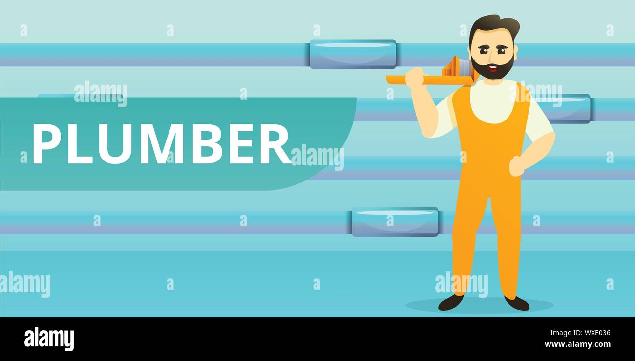 Plumber man concept banner. Cartoon illustration of plumber man vector ...