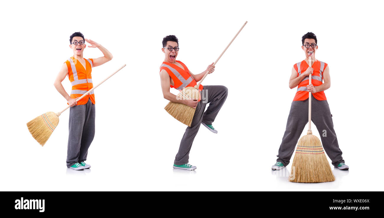 Funny janitor isolated on white Stock Photo - Alamy