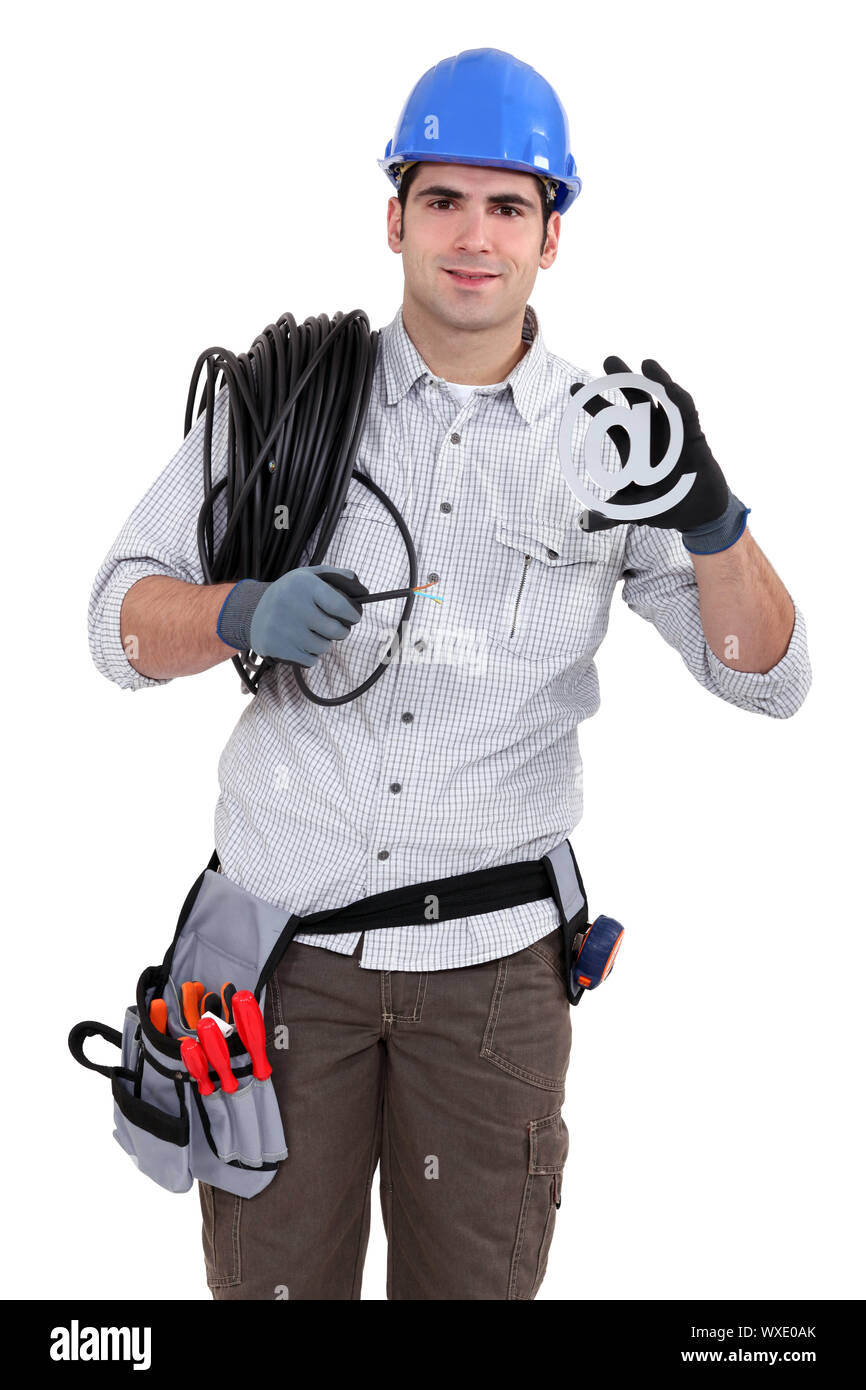 Technician installing an Internet connection Stock Photo - Alamy