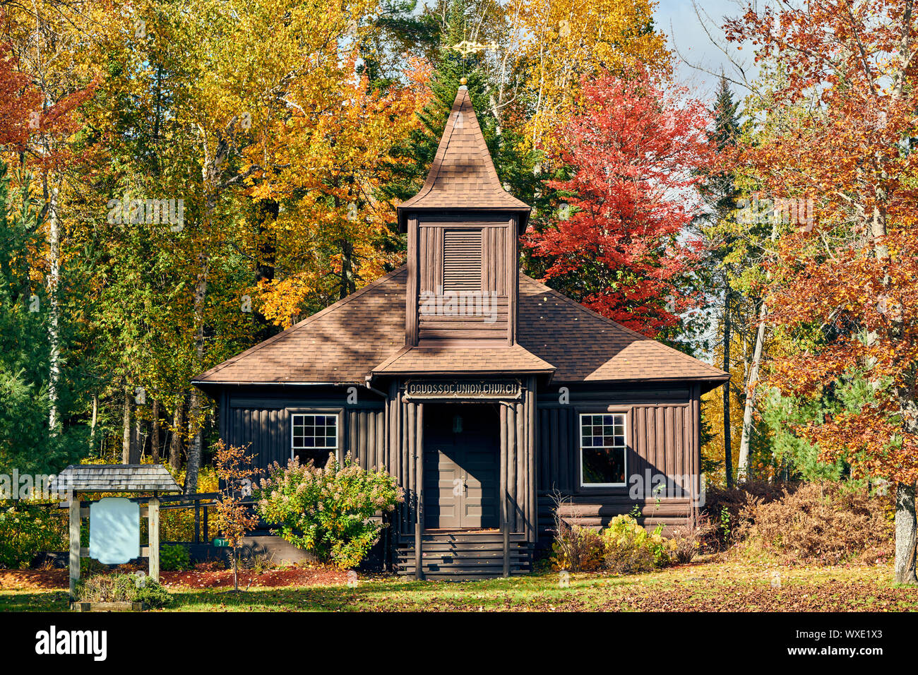 Very old log church at autumn Stock Photo - Alamy
