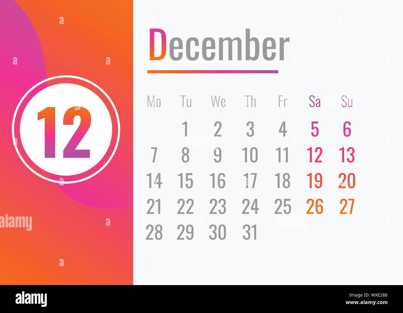 December calendar 2020 concept banner. Cartoon illustration of December ...