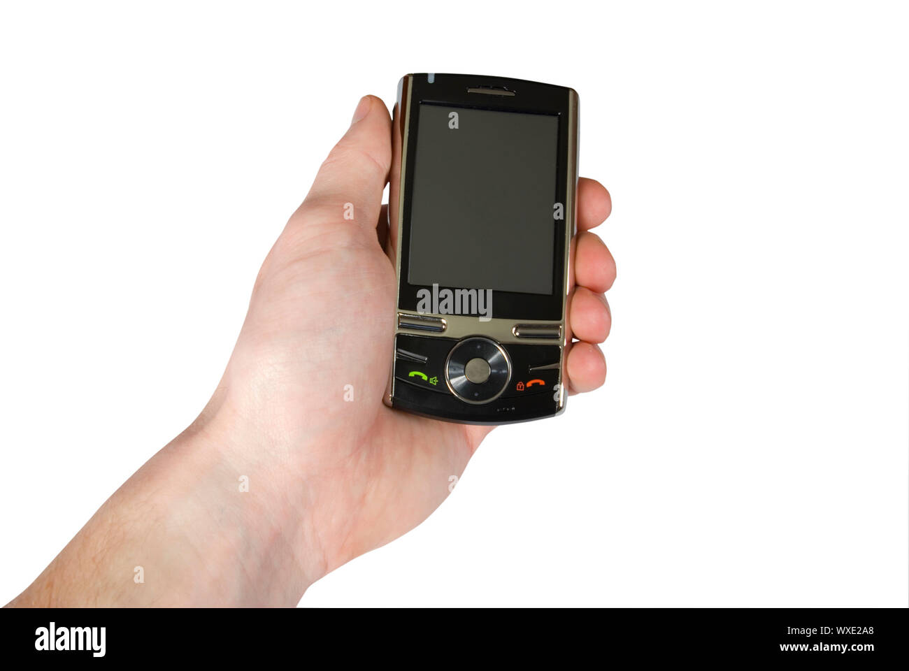hands with communicator isolated over white background Stock Photo - Alamy