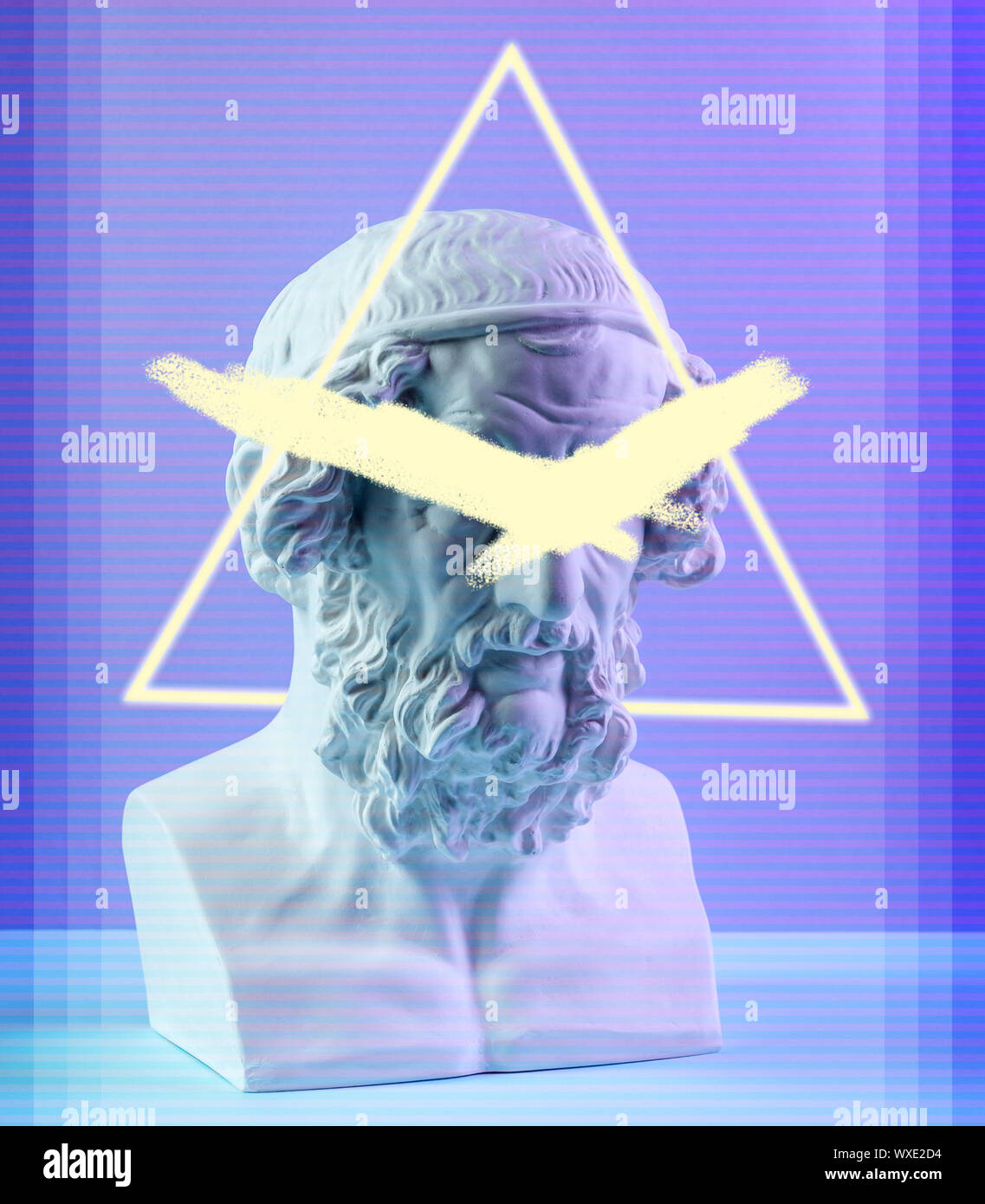 Contemporary art colorful poster with details of ancient statues bust ...