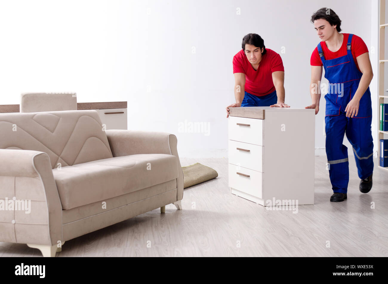 Two young contractor employees moving personal belongings Stock Photo ...