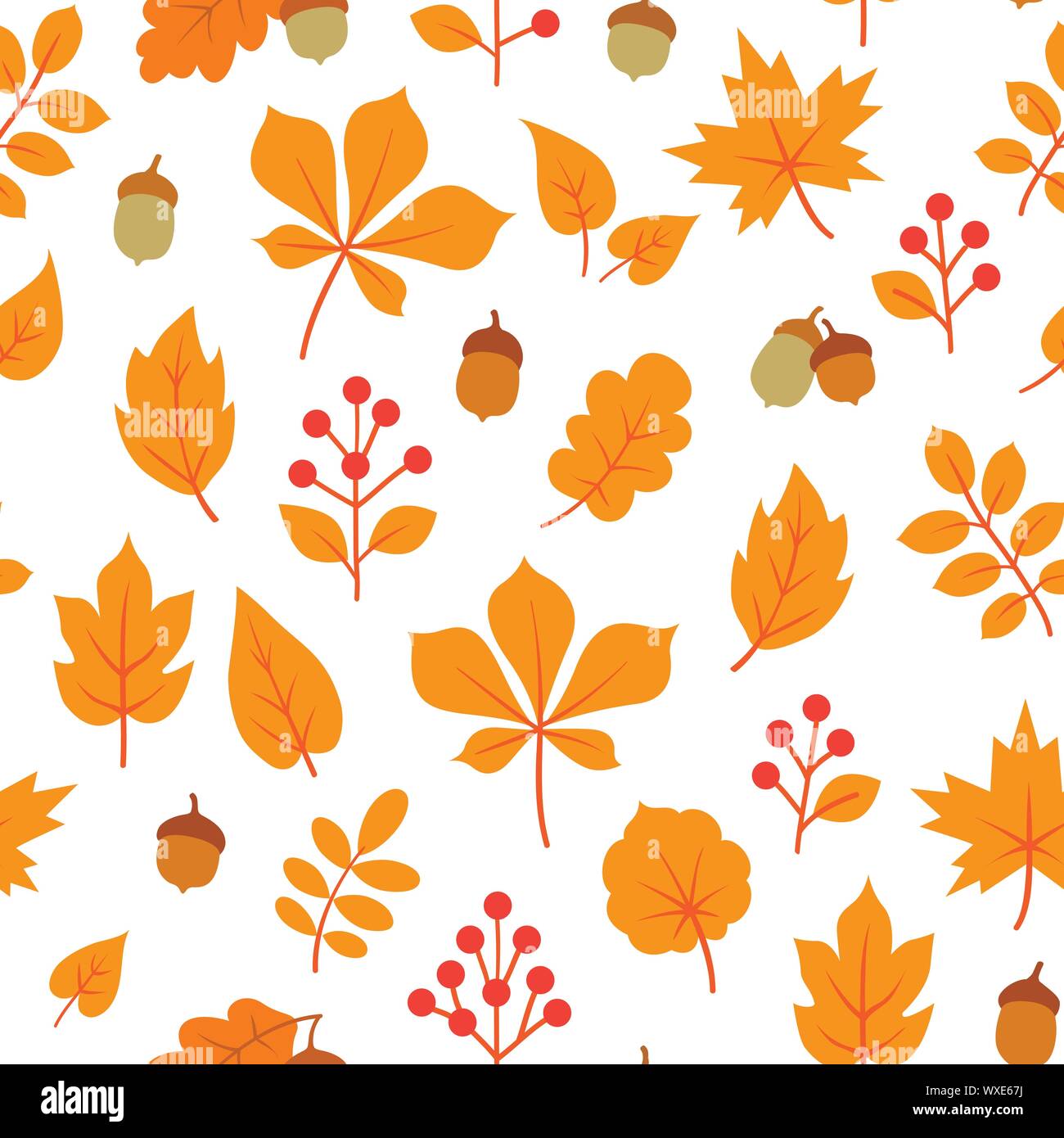 Autumn leaves seamless pattern. Fall leaf and berries. Floral nature ...