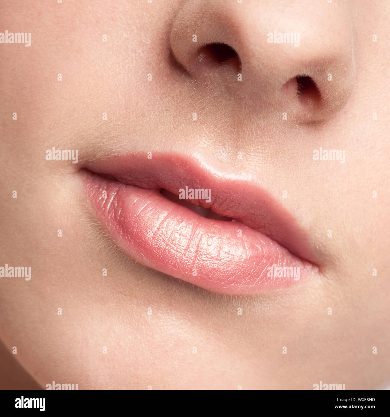 Close-up face of beauty young woman - lips make-up zone Stock Photo - Alamy