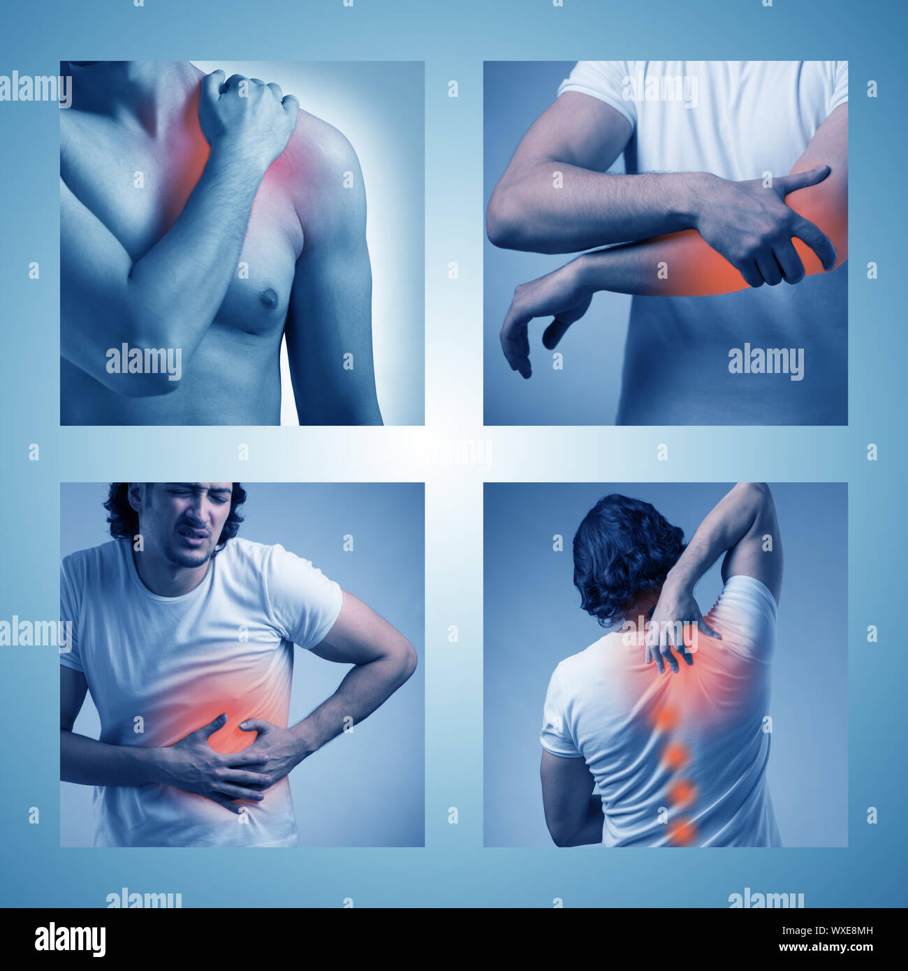 Collage of man suffering from acute pain Stock Photo - Alamy