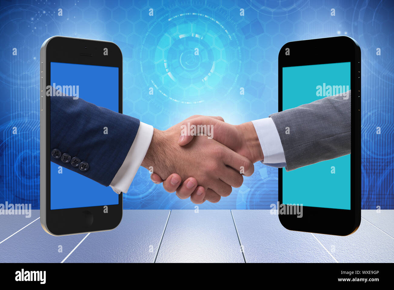 Concept of communication with businessmen handshaking Stock Photo - Alamy