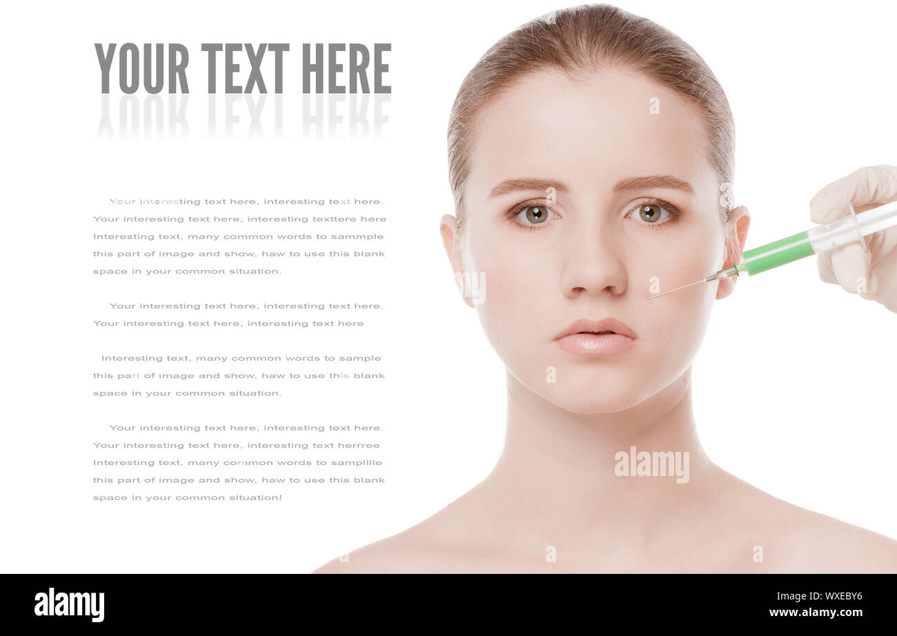 Cosmetic botox injection in the female face. Nose zone. Isolated on ...