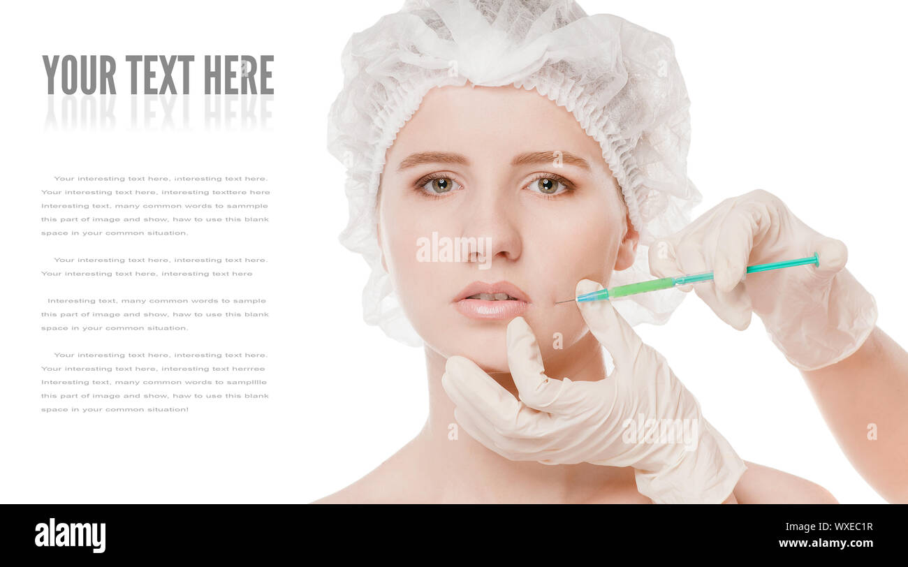 Cosmetic botox injection in the female face. Lips and cheek zone ...