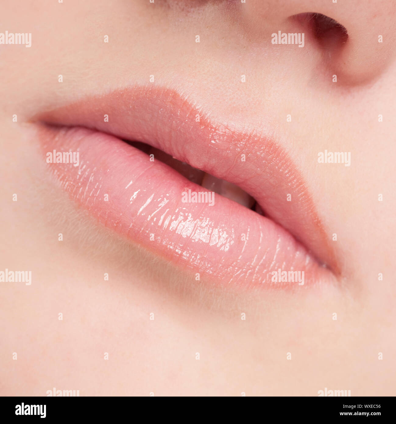 Close-up face of beauty young woman - lips make-up zone Stock Photo - Alamy