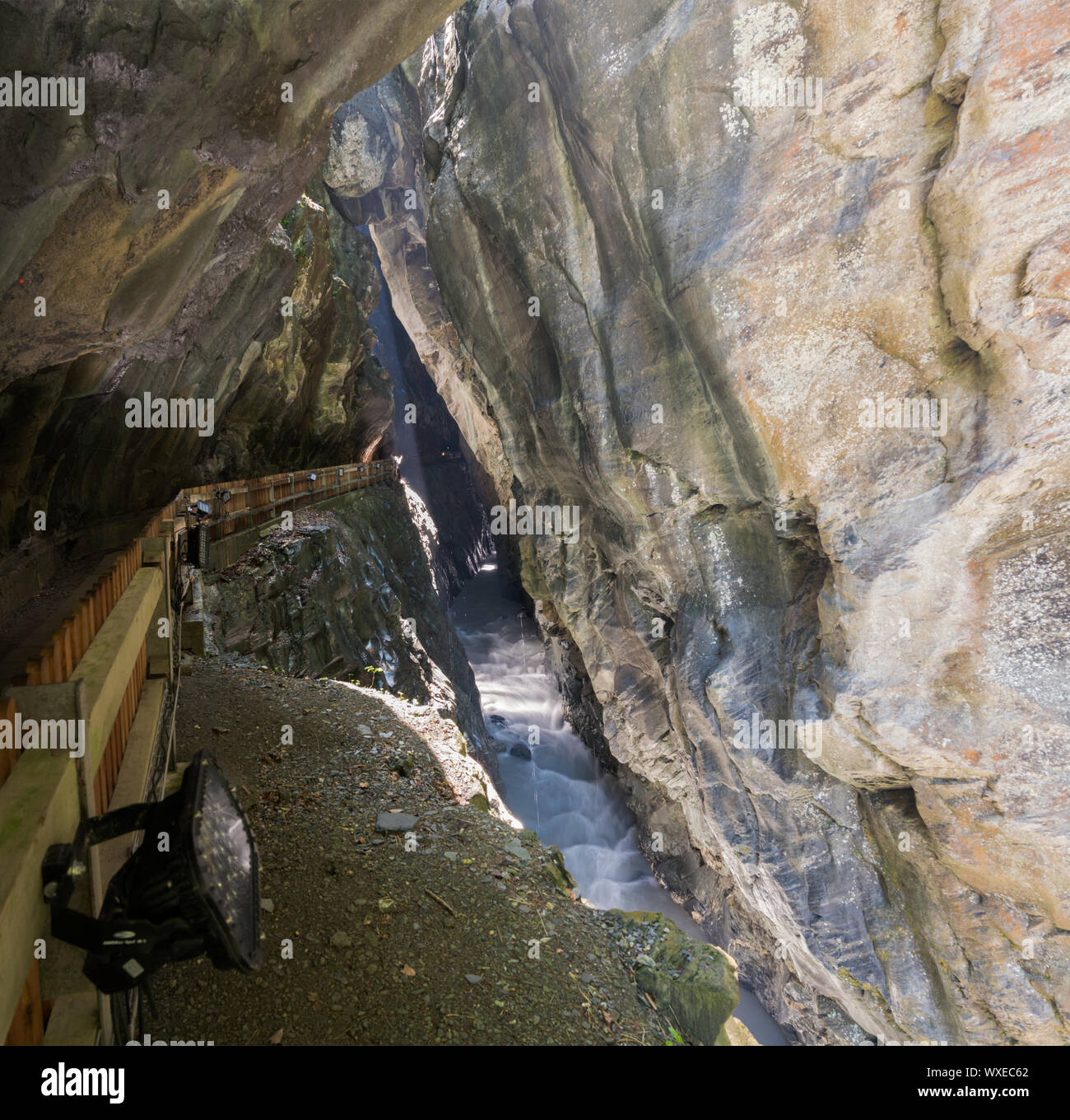 the Tamina Valley Gorge and thermal spring water in the Swiss Alps ...