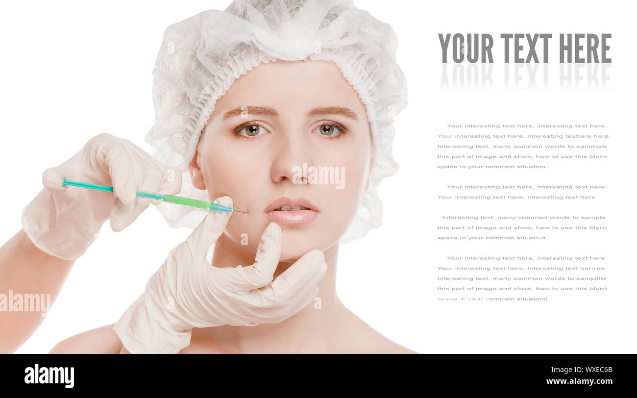 Cosmetic botox injection in the female face. Lips and cheek zone ...