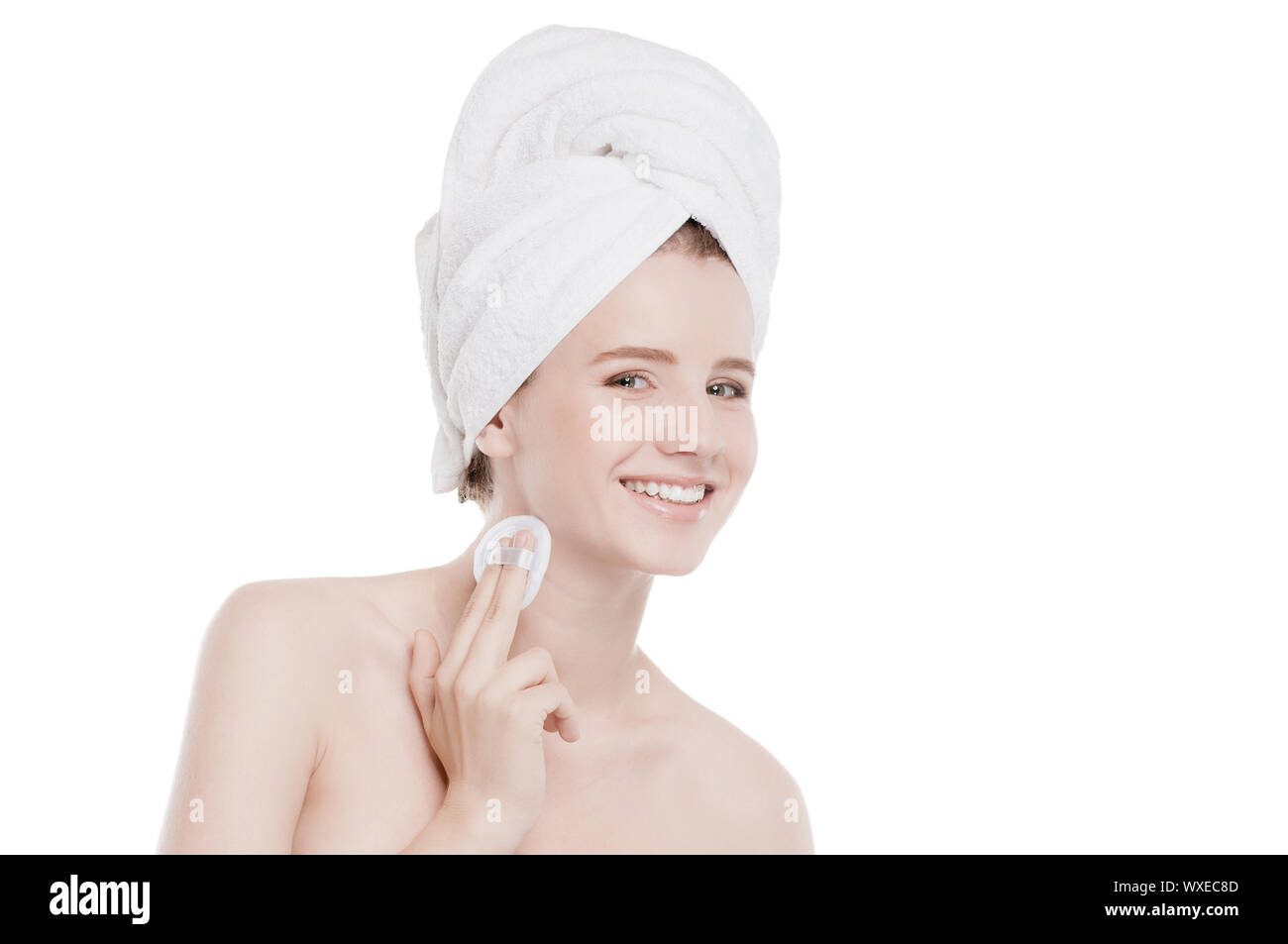 Close-up portrait of young woman with perfect health skin of face, bath ...
